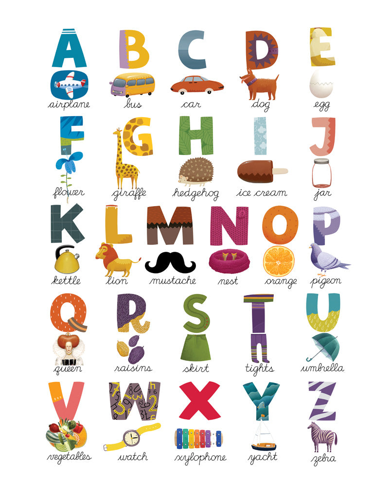 Retro ABC Wonders Poster, Alphabet Wall Art for Babies and Toddlers (w ...